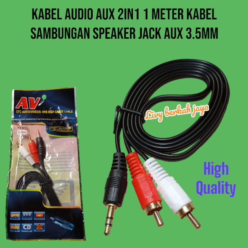 Jual Kabel RCA 2x1/ Kabel Audio AUX 2in1 1 Meter Kabel Sambungan Speaker Jack Aux 3.5mm | Shopee ...