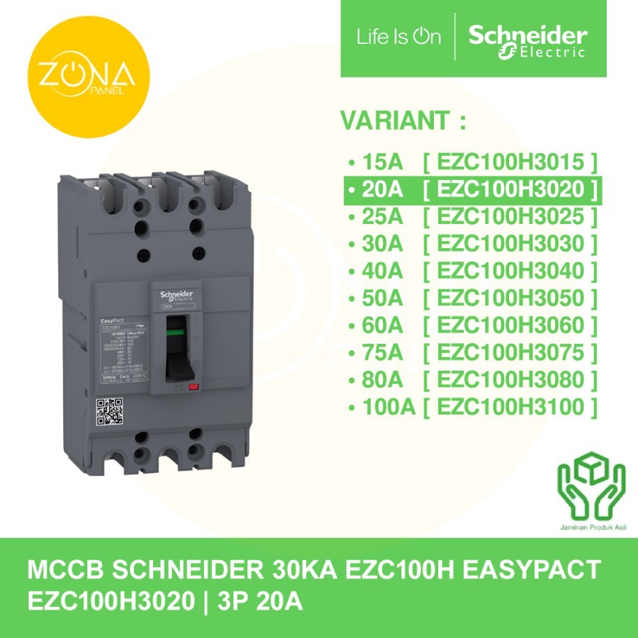 Jual MCCB SCHNEIDER EASYPACT EZC100H 3 PHASE 3P 20A EZC100H3020 ORIGINAL | Shopee Indonesia