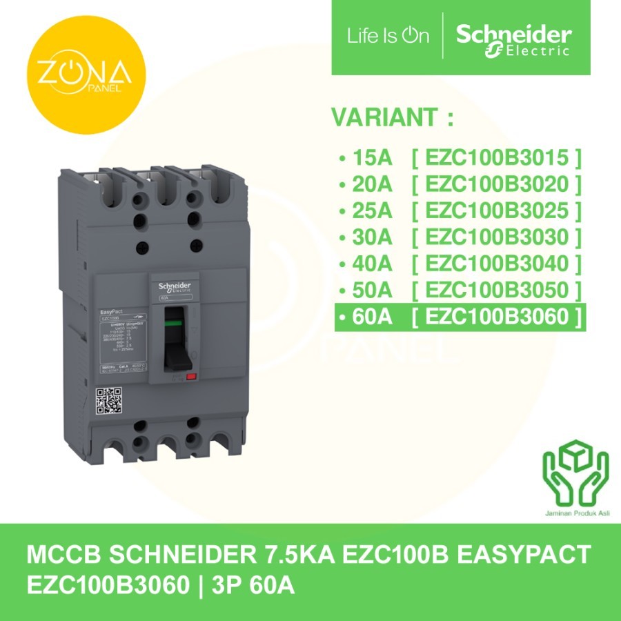 Jual MCCB SCHNEIDER EASYPACT EZC100B 3 PHASE 3P 60A EZC100B3060 ORIGINAL | Shopee Indonesia