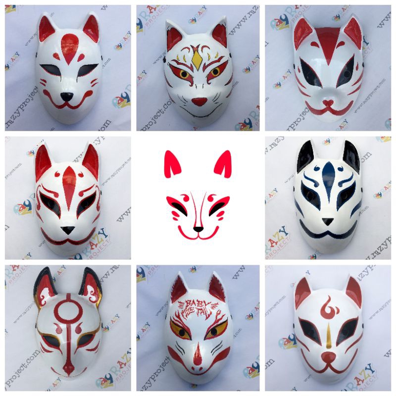Jual Kitsune Fox Rubah Kabuki Noh Teater Mask Topeng Kayu Cosplay Anime ...