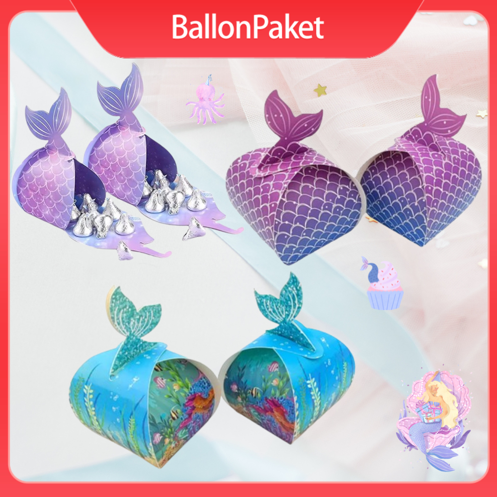 Jual 6PCS Kotak Permen Kertas Tema Putri Duyung Persegi untuk ...