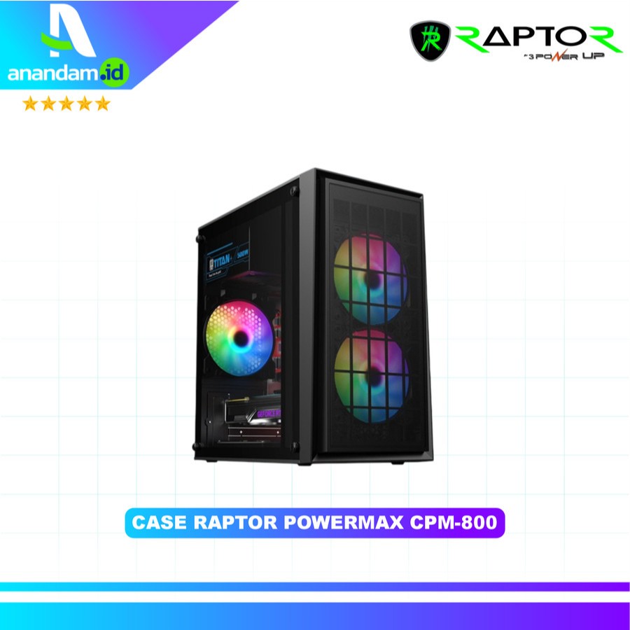 Jual Raptor PowerMax 800 PSU 500 Watt 2 Fan RGB 12cm m-ATX Gaming Case ...