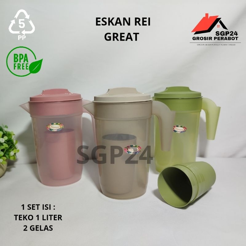 Jual GREAT - 3 IN 1 ESKAN PLASTIK REI TEKO 1 LITER + 2 GELAS TEKO ESKAN ...