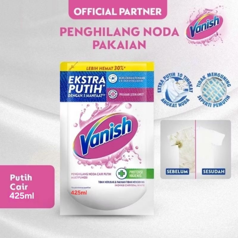 Jual Vanish White 425 ml Penghilang Noda Pemutih Pakaian Putih Refill ...
