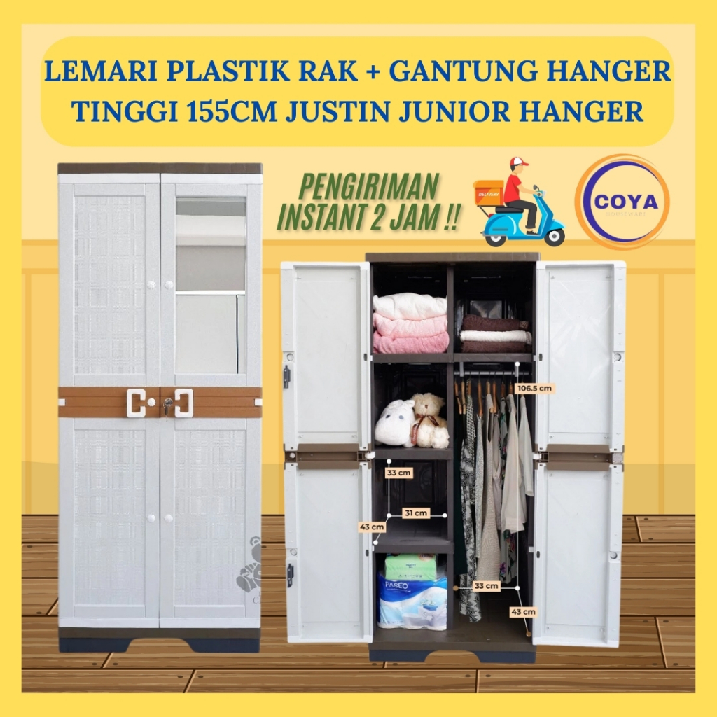 Jual LEMARI PAKAIAN GANTUNG + RAK TINGGI 150CM LEMARI PLASTIK ELEGAN ...