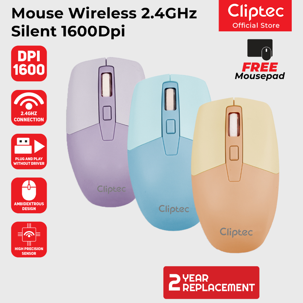 Jual Mouse Wireless Silent Click 1600Dpi Cliptec RZS876 | Shopee Indonesia