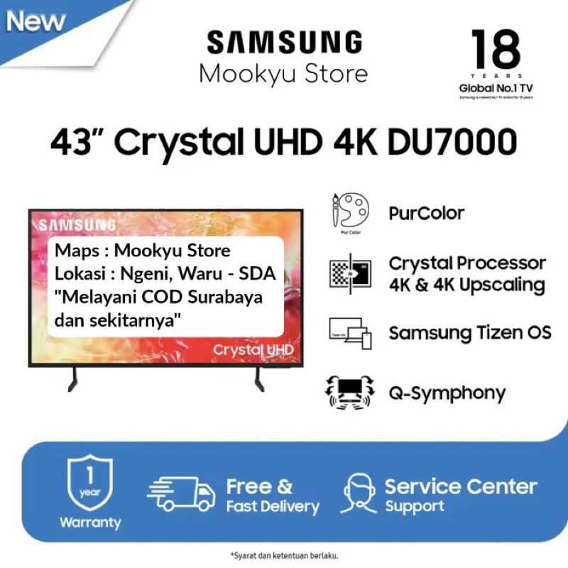 Jual SAMSUNG LED SMART TV 43 Inch UA43DU7000 | UA43DU7000KXXD | Crystal ...