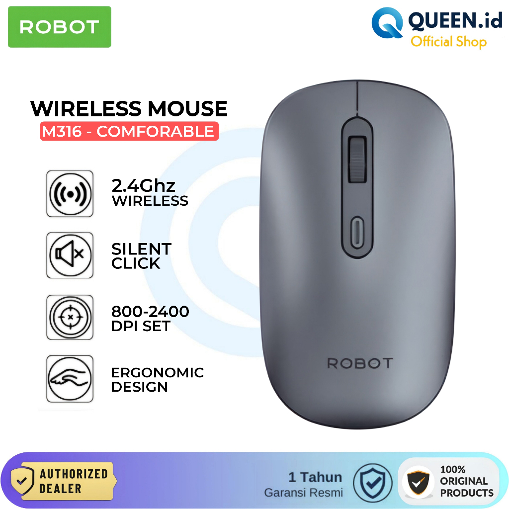 Jual ROBOT M316 Wireless Mouse 2.4Ghz USB Dongle Receiver Silent Click ...