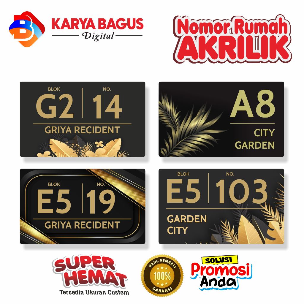 Jual Akrilik Nomor Rumah Ukuran 25x15Cm | 30X20cM | Custom Design ...
