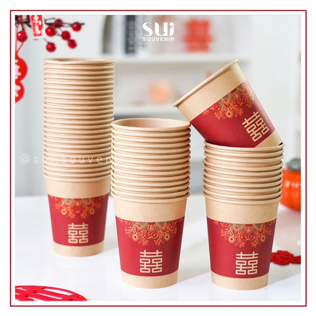 Jual SUI SOUVENIR | PAPER CUP TEAPAI SHUANG XI WEDDING / GELAS KERTAS ...