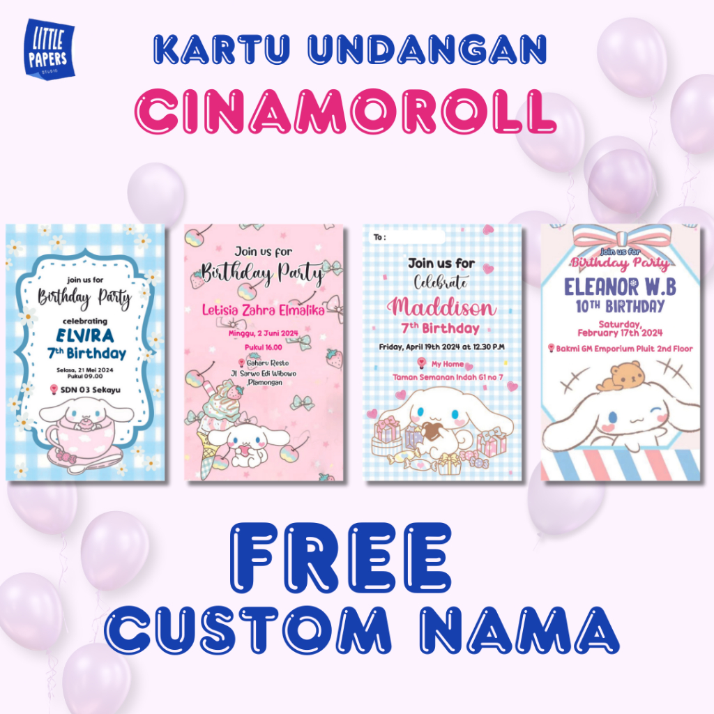 Jual Kartu Undangan Ulang Tahun Anak Free Custom Nama Cinamoroll Cups Littlepapers | Shopee ...