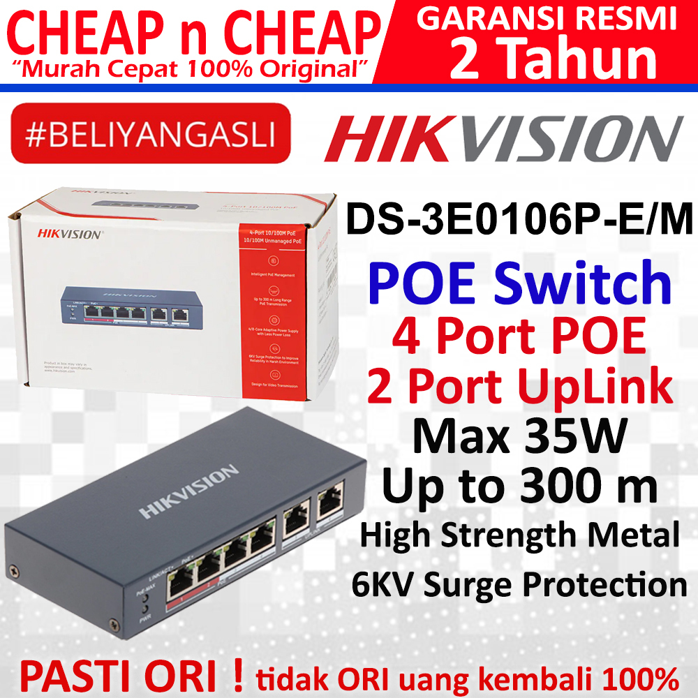 Jual Hikvision Switch Hub POE 4 Port + 2 Uplink DS-3E0106P-E/M 10/100 RJ45 | Shopee Indonesia