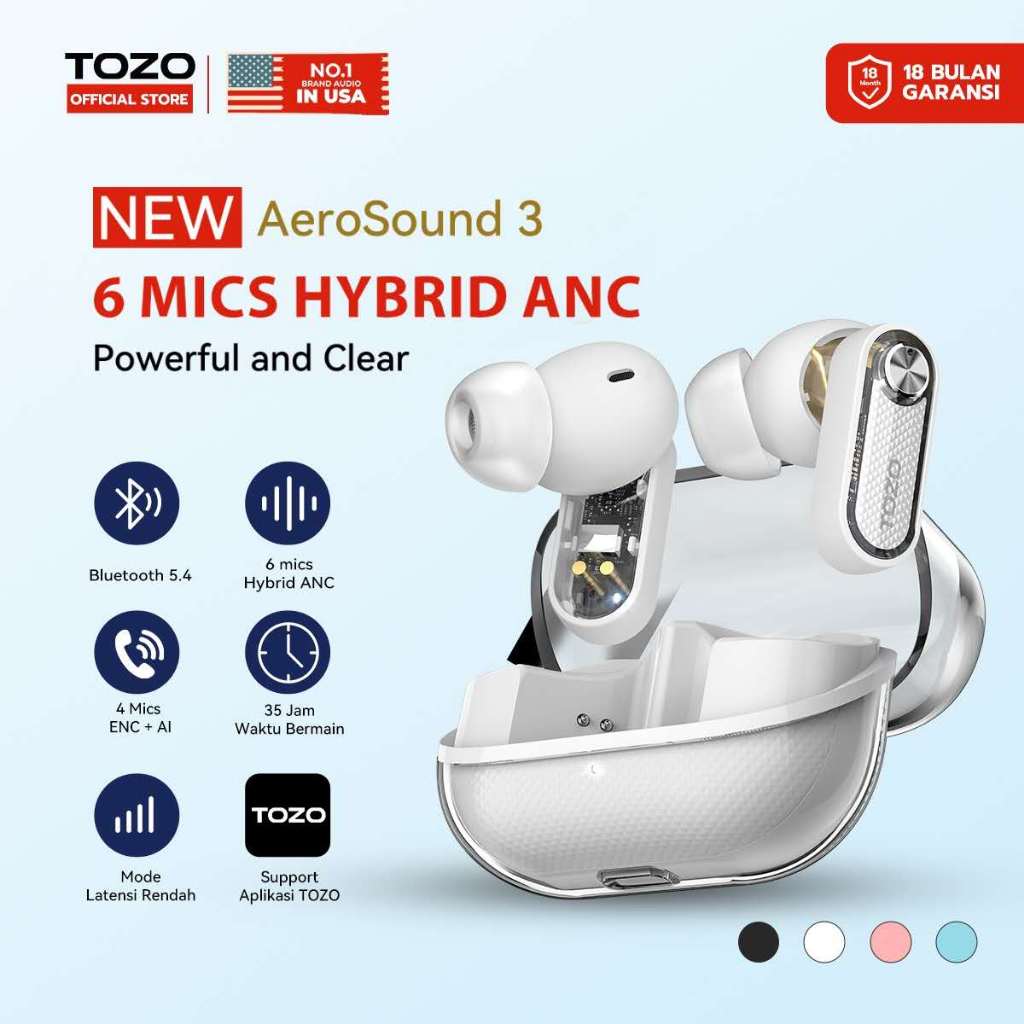 Jual (New Arrival) Tozo Aerosound3 Macaron Smart 6 Mics Hybrid ANC And 4 Mics ENC + AI Clear ...