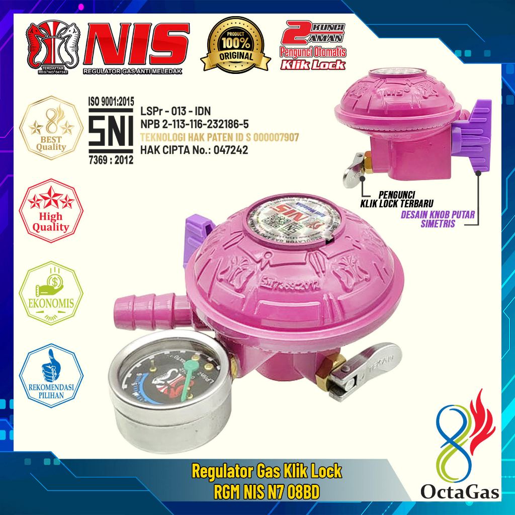 Jual Nis Regulator Gas Klik Lock F16 (N7 08BD) - Tekanan Rendah | Shopee Indonesia
