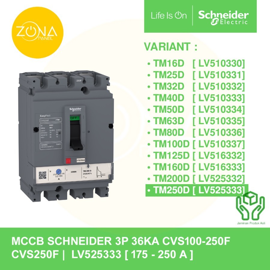 Jual MCCB SCHNEIDER EASYPACT CVS250F 3P 250A 36KA TMD TM250D LV525333 | Shopee Indonesia