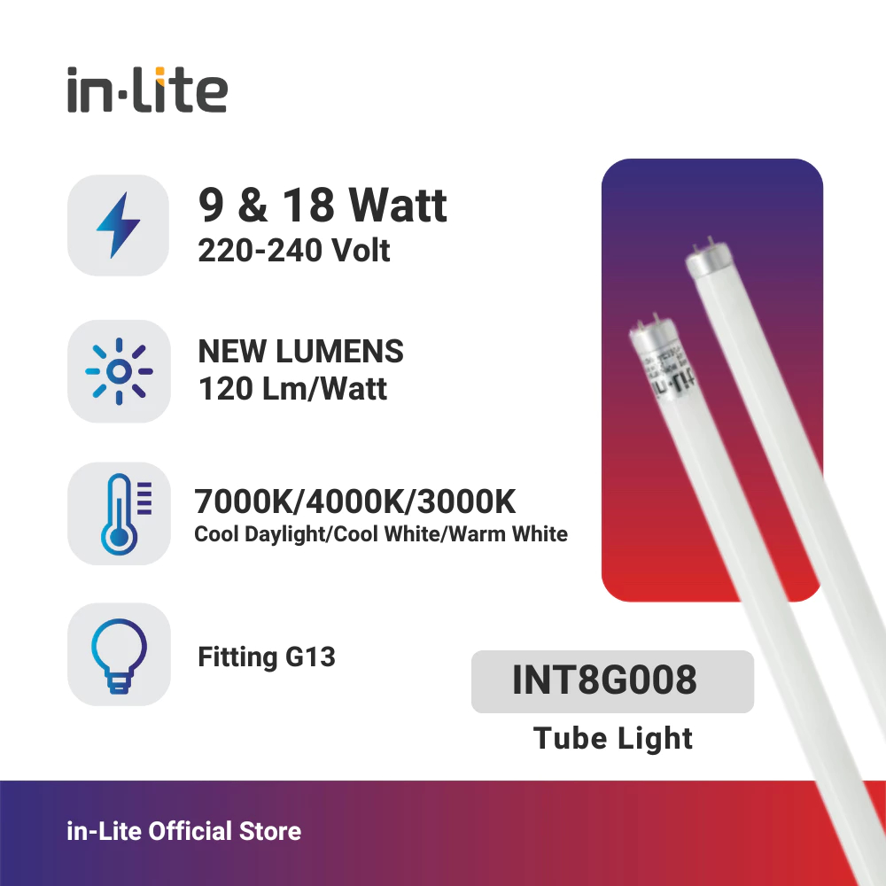 Jual INLITE Lampu TL LED Tubelight T8 18w Putih 6500K INT8G008 | Shopee Indonesia