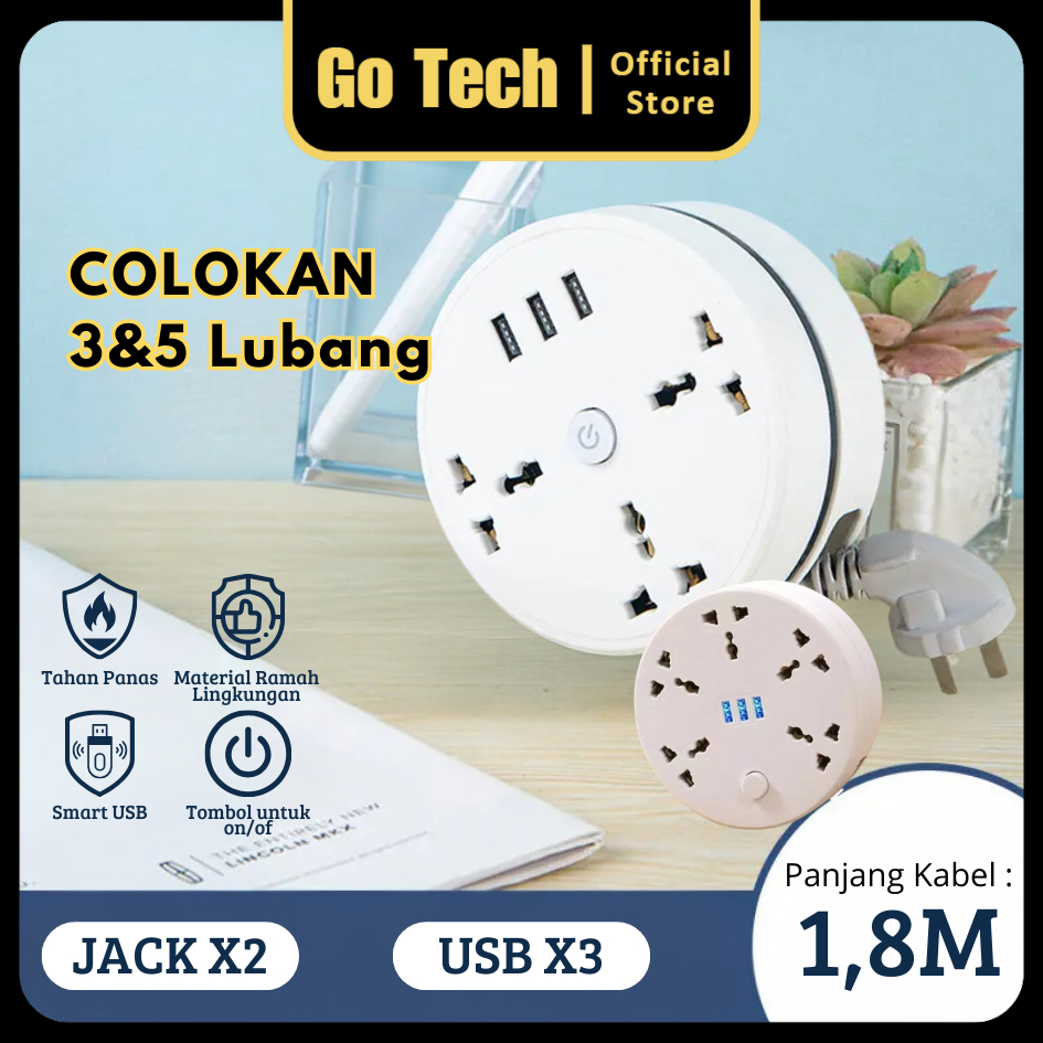 Jual Go Tech - Circle Port 5 Port 3 USB Stop Kontak Colokan 5 Lubang ...