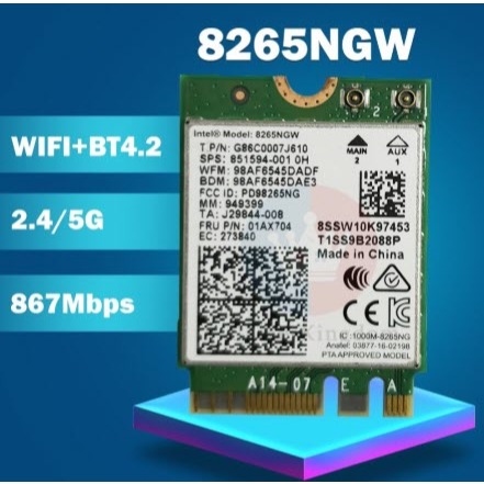 Jual Intel Dual Band Wireless-AC 8265 802.11ac Dual Band 2.4Ghz 5Ghz, 2x2 Wi-Fi + Bluetooth 4.2 ...