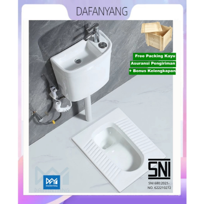 Jual Kloset Jongkok Flush 1 Set SNI Dengan Water tank Wastafel Keramik ...