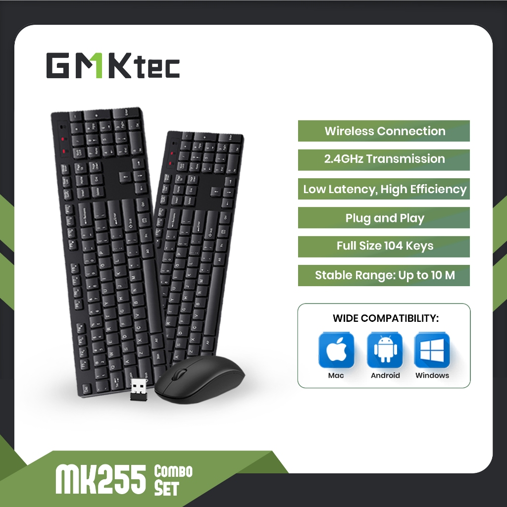Jual Keyboard & Mouse Wireless 2,4GHz Combo Set MK255 PC/Laptop ...