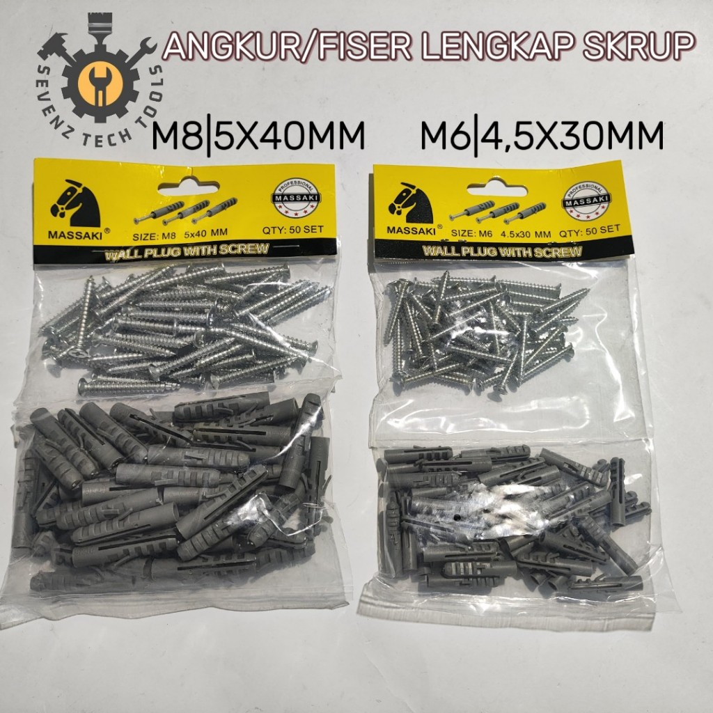 Jual PAKETAN MASSAKI ANGKUR/PISER+SEKRUP 50 SET S8 / S6 WALL PLUG WITH ...
