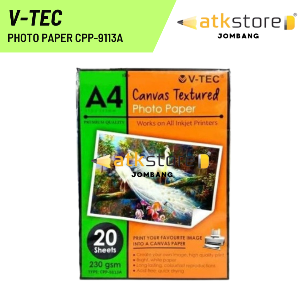 Jual V-TEC Canvas Photo Paper CPP-9113A A4 230gram / Vtec Kertas Foto Tekstur Kanvas | Shopee ...