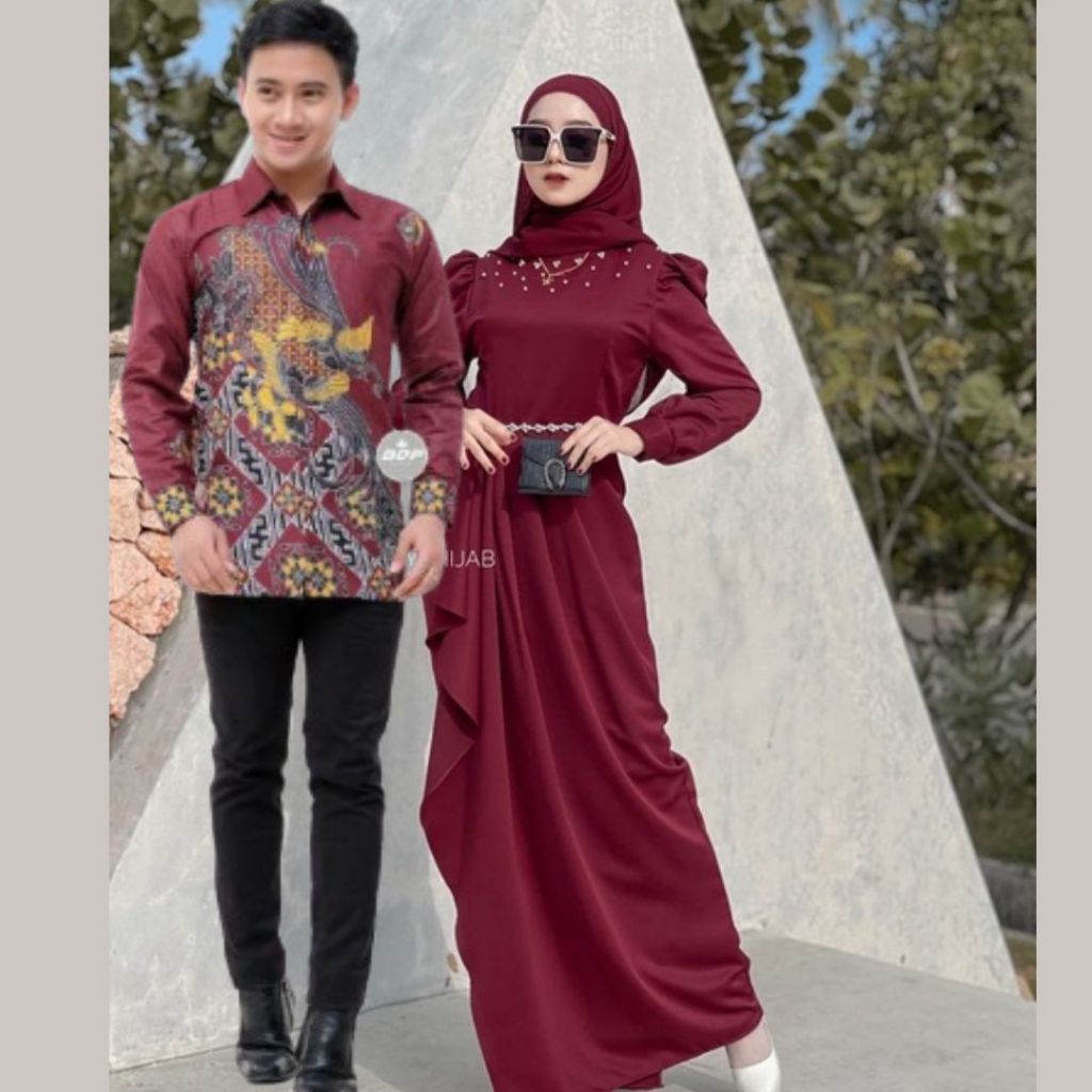 Jual Couple Adora Set Kemeja Batik Dress Kondangan Satin Silk Maxmara ...