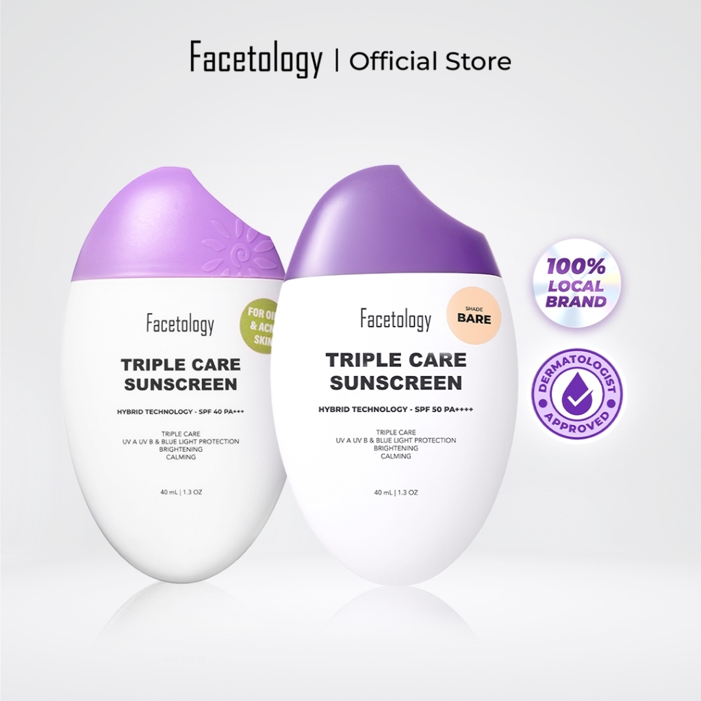 Jual FACETOLOGY Triple Care Sunscreen SPF 40 PA+++ 10ML 40ML 100ML | Shopee Indonesia