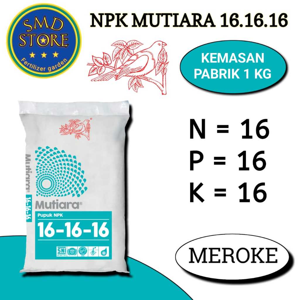 Jual Pupuk NPK Mutiara 16 16 16 Meroke kemasan pabrik 1 kg termurah | Shopee Indonesia
