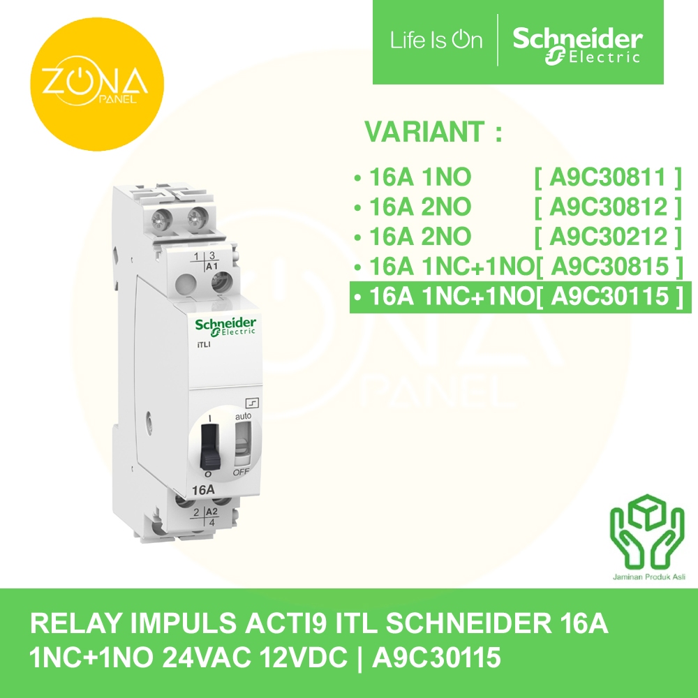 Jual RELAY IMPULS ITL SCHNEIDER 16A 1NC+1NO 24VAC 12VDC A9C30115 ...