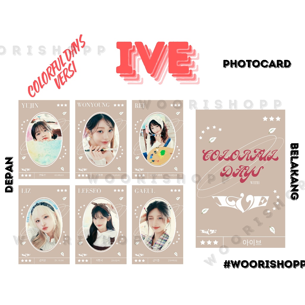Jual PHOTOCARD IVE COLORFUL DAYS 2SISI (HARGA 8 PCS + LAMINASI 2 SISI) ALL WOORI JPOP KPOP CARDS ...