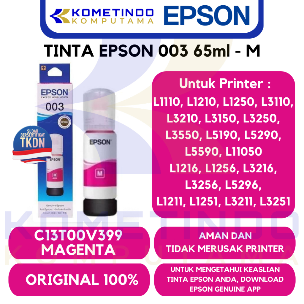 Jual TKDN BOX T 003 Magenta 65ml Tinta Epson Jamin 100% Original Box ...