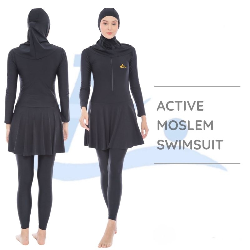 Jual Active Sports Moslem Diving Swimsuit Woman Black Solid - Baju ...