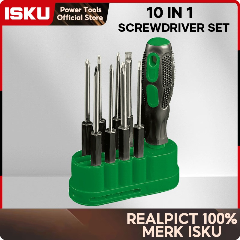 Jual ISKU Obeng Set 10 in 1 Obeng Kembang Komplit Serbaguna Rubber ...