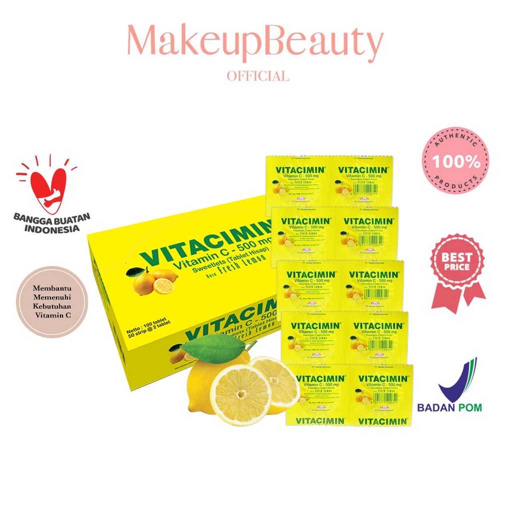 Jual VITACIMIN Vitamin C 500MG 1 Rasa Lemon (1 Strip isi 2 Tablet ...