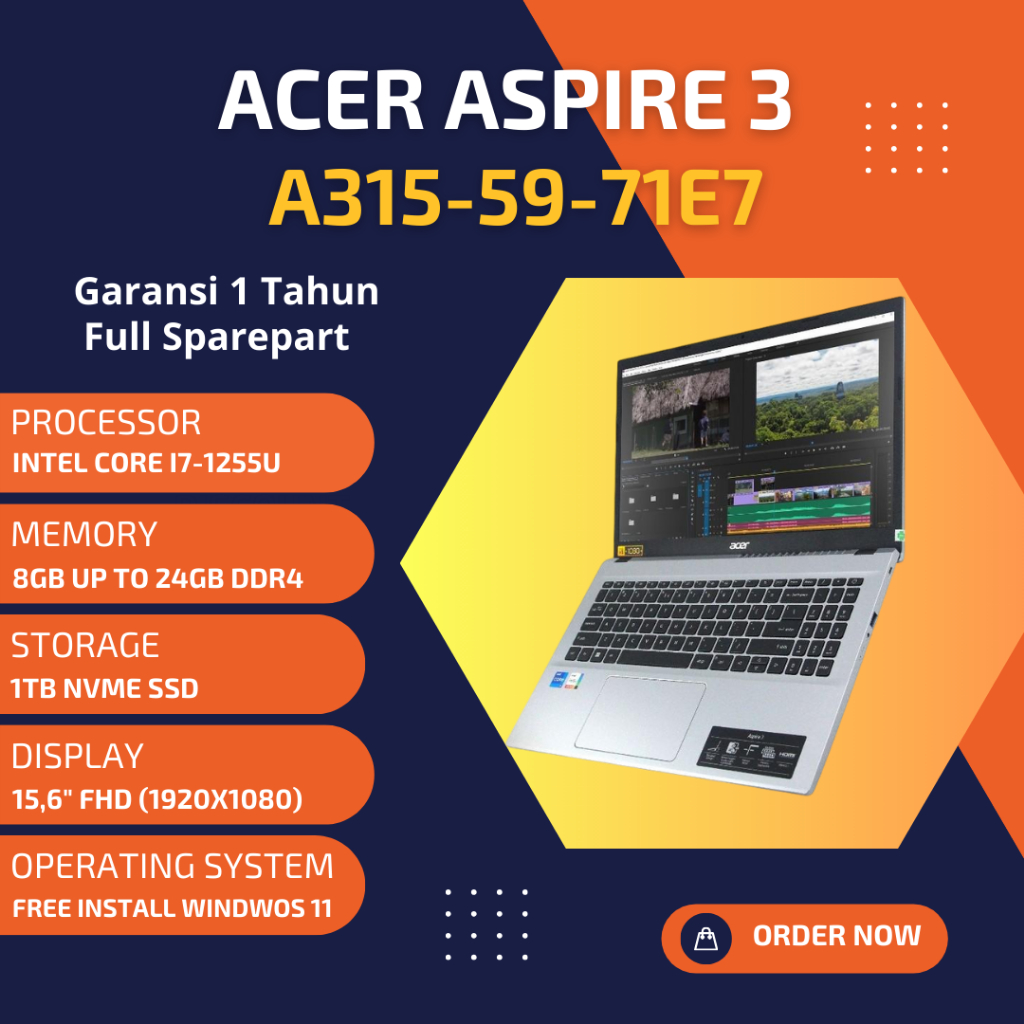Jual Laptop Acer Core I7 Gen 12 / Aspire 3 A315-59-71E7 / Ram 24GB ...