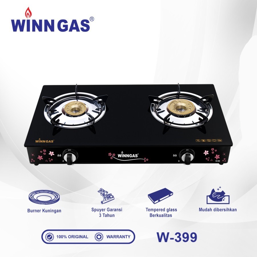 Jual Kompor Gas Kaca 2 Tungku Winn Gas W-399 & Paket Kompor Selang ...