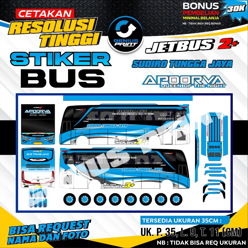 Jual STIKER MAINAN MINIATUR BUS JETBUS 2 LIVERY SUDIRO TUNGGA JAYA (STJ ...