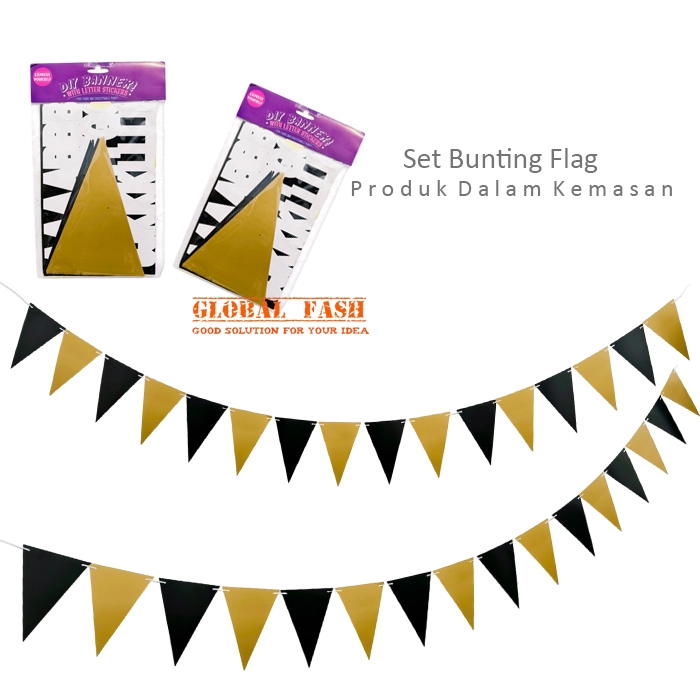 Jual Bunting Flag DIY Custom Segi Tiga Hitam Gold / Banner Custom Huruf ...