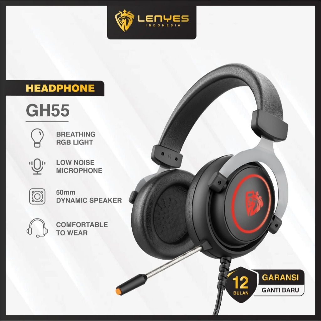 Jual LENYES GH55 Headset Gaming Breathing Light Deep Bass Headphone ...