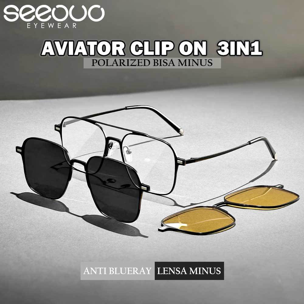 Jual Seeouo Kacamata Clip On Antiradiasi Blueray 3in1 Clip Polarized Night Vision Model Kotak ...