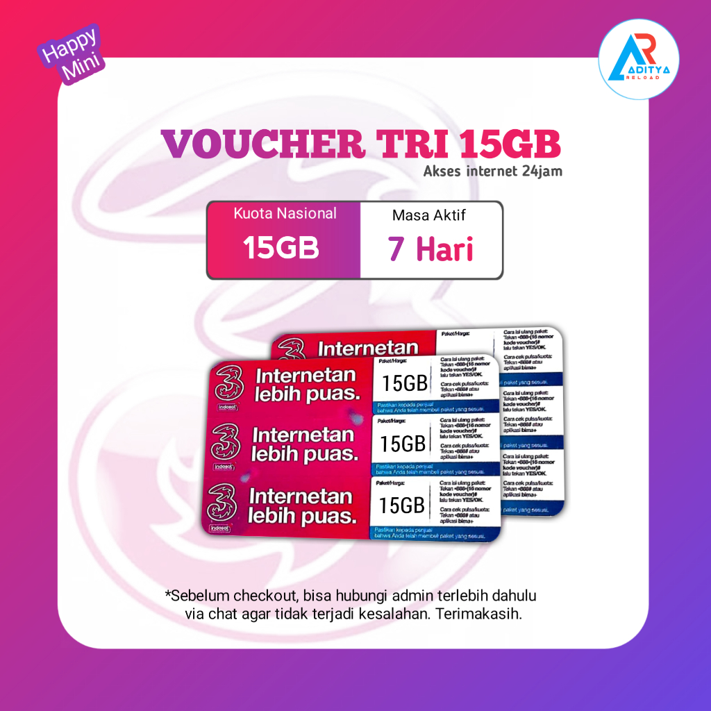Jual Voucher Tri Happy Mini 15GB 7Hari | Shopee Indonesia