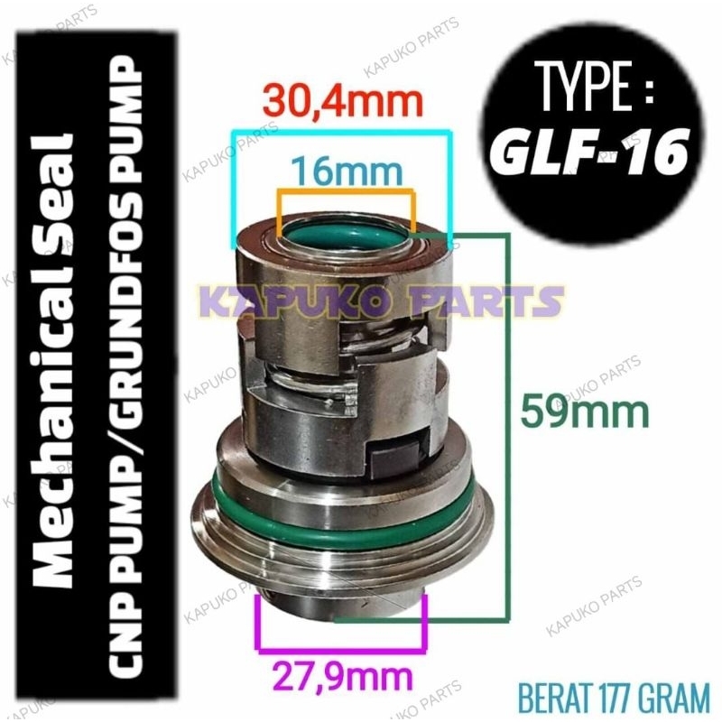 Jual GRUNDFOS MECHANICAL SEAL GLF16 U TUK AS 16MM POMPA MESIN AIR CNP CDLF 8/10/16 ATAU CR10/15 ...