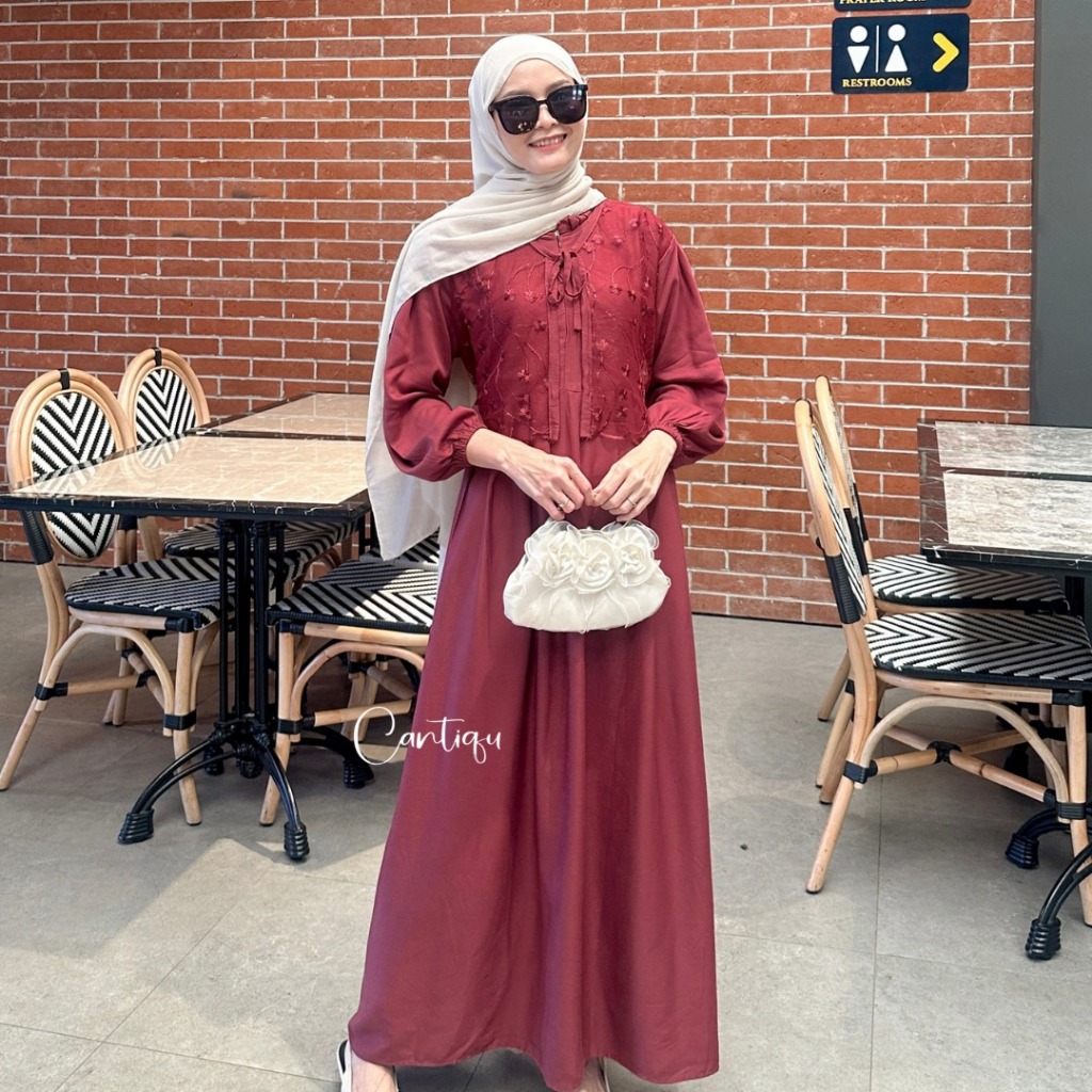 Jual Cantiqu - Gamis Safeea Lace Longdress Rayon Pakaian Wanita Brokat ...