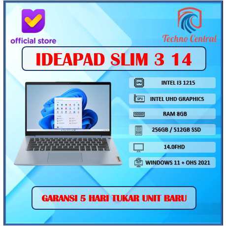 Jual Laptop IDEAPAD SLIM 3 14 Intel i3 1215 CPU UHD Graphics RAM 8GB ...