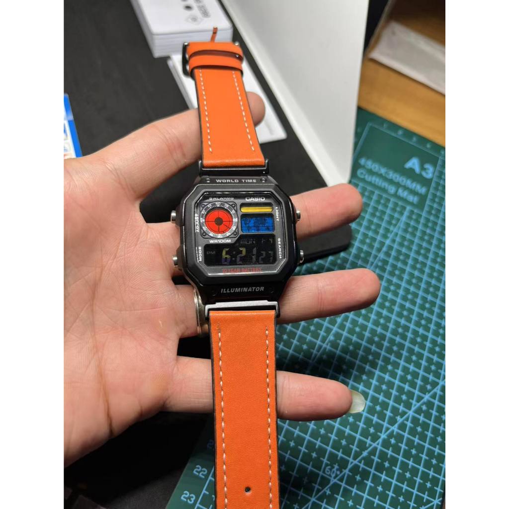 Jual Modified jam tangan pria Casio AE-1200, colorful polarised LCD ...