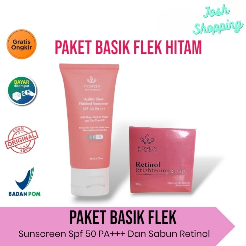 Jual Hiqween Paket Basic Flek Hitam Melasma Sabun Retinol Sunscreen SPF 50 PA+++ Mencerahkan ...
