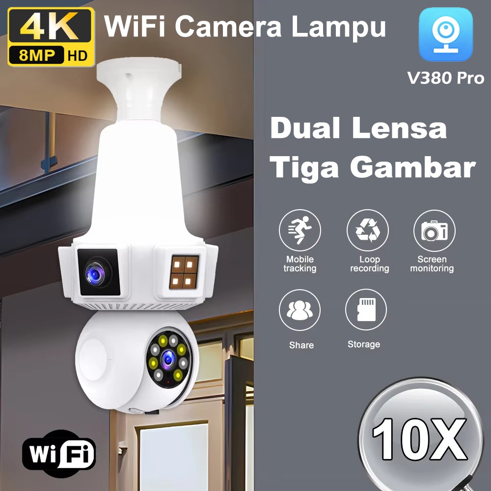 Jual Dual lensa Tiga Gambar Bulb Camera IP Kamera Wifi Bohlam lampu 8MP ...