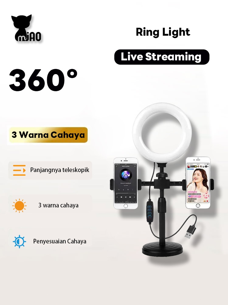 Jual Ring light 16cm+Holder Meja +2 Holder HP Ring light Mini Stand HP ...