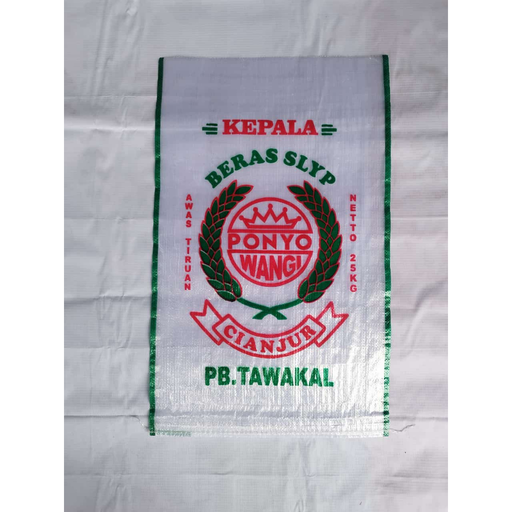 Jual (PAKET 10 PCS ) KARUNG PLASTIK 25KG TRANSPARANT LIST HIJAU SABLON ...